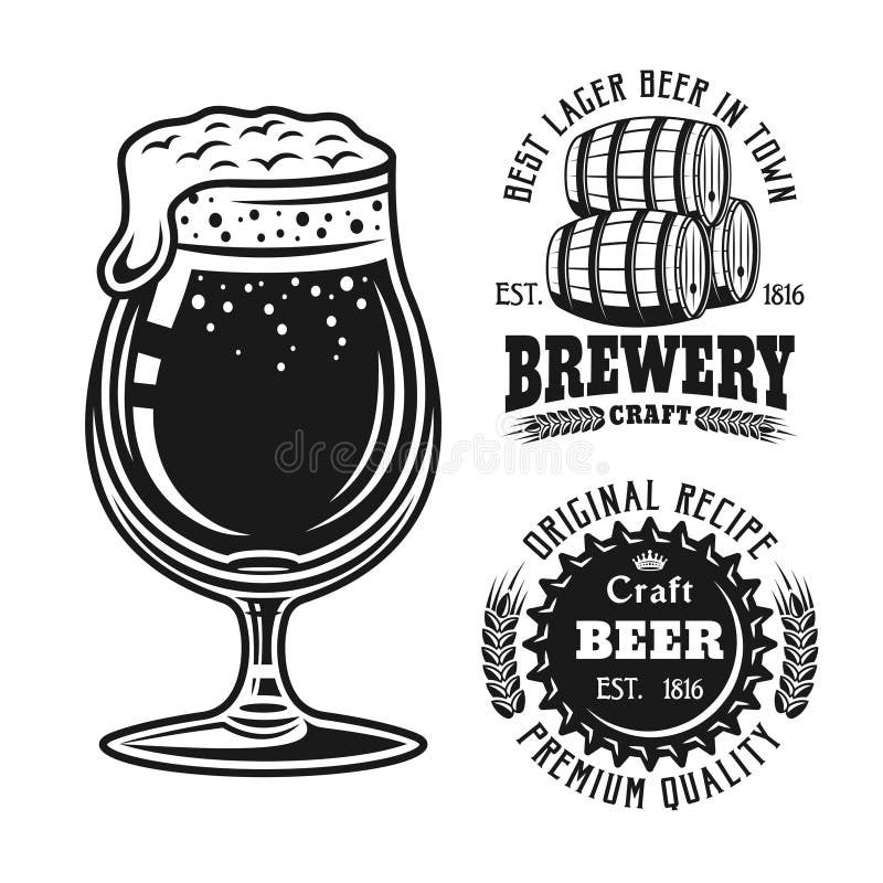 Beer Glass and Two Brewery Emblems, Badges, Labels or Logos Set of ...