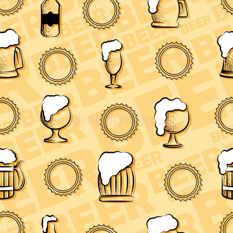 Beer Glasses and Bottles Sketch Pattern Background Vector Stock Vector ...