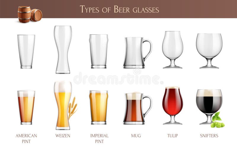 Beer Glasses Realistic Infographics with Various Types of Empty and ...