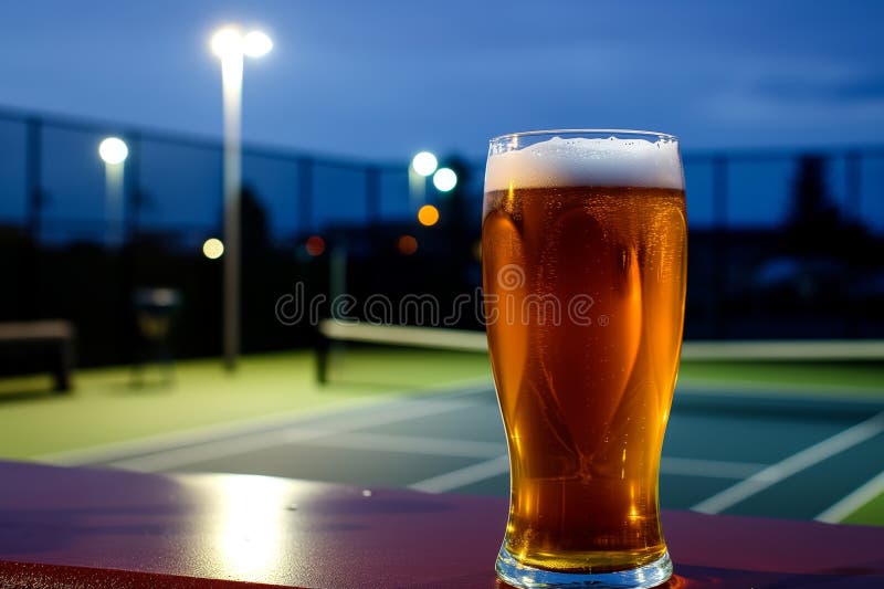 Beer Half Full, Illuminated Tennis Court Beyond Stock Photo - Image of ...