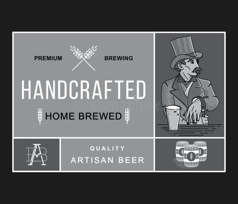 Beer Hand Crafted Home Brewed White on Black Stock Illustration ...