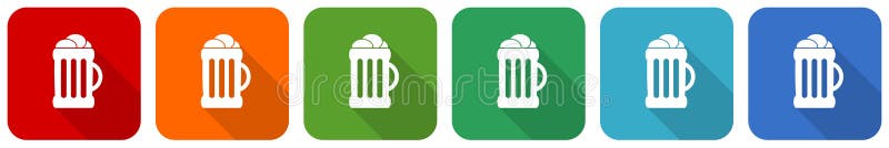 Beer Icon Set, Flat Design Vector Illustration in 6 Colors Options for ...