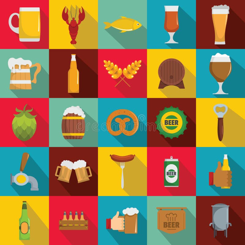 Beer icons set, flat style stock vector. Illustration of banner - 105151081