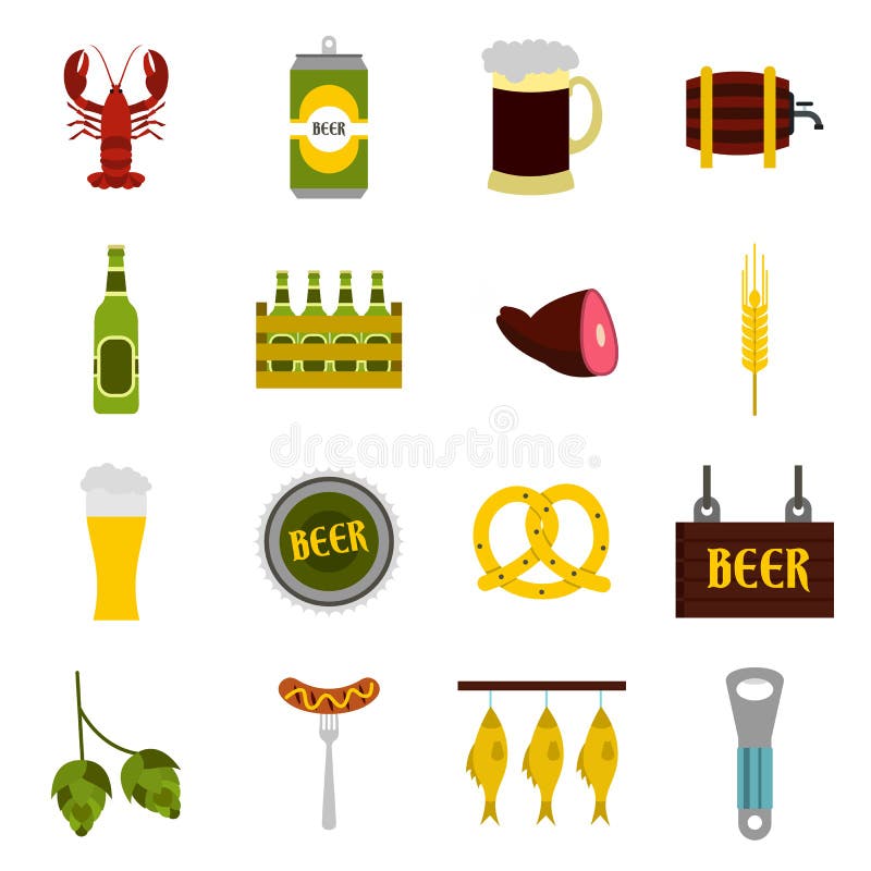 Beer icons set, flat style stock illustration. Illustration of drink ...