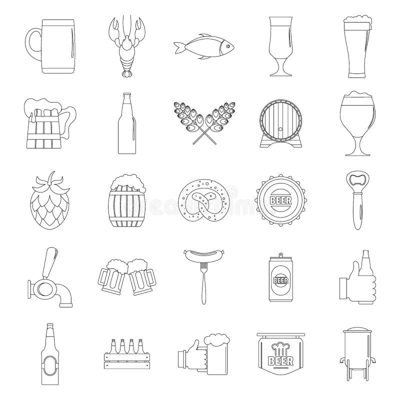 Beer Icons Set, Outline Style Stock Vector - Illustration of concept ...