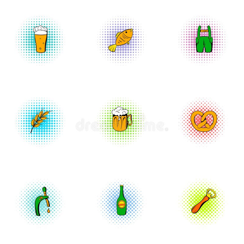 Beer Icons Set, Pop-art Style Stock Vector - Illustration of comics ...