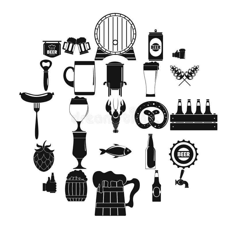 Beer Icons Set, Simple Style Stock Illustration - Illustration of fork ...