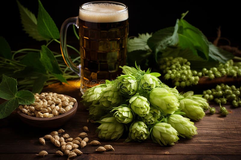 Beer Ingredients Hops and Barley Stock Illustration - Illustration of ...