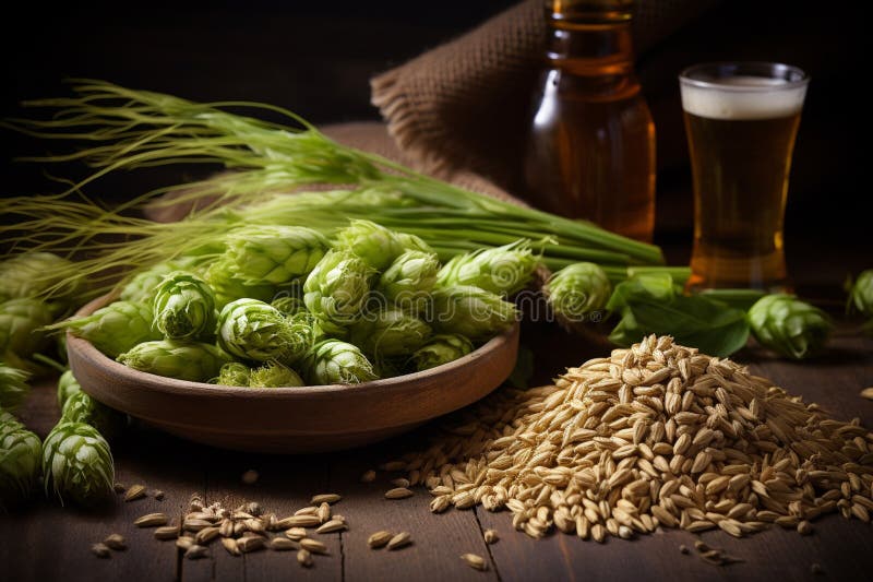 Beer Ingredients Hops and Barley Stock Illustration - Illustration of ...