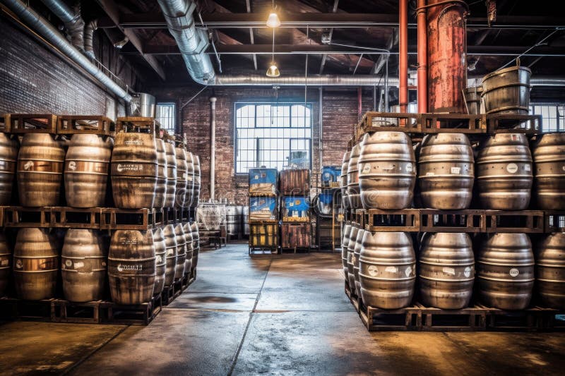 Beer Kegs Stacked in a Brewery Warehouse Stock Illustration ...