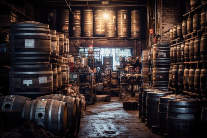 Beer Kegs Stacked in a Brewery Warehouse Stock Illustration ...
