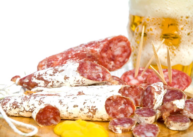 Beer and Meat Snack Close Up Stock Photo - Image of beer, salami: 5446692