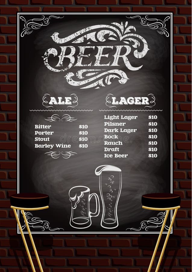 Beer Menu on the Brick Wall Background Stock Vector - Illustration of ...