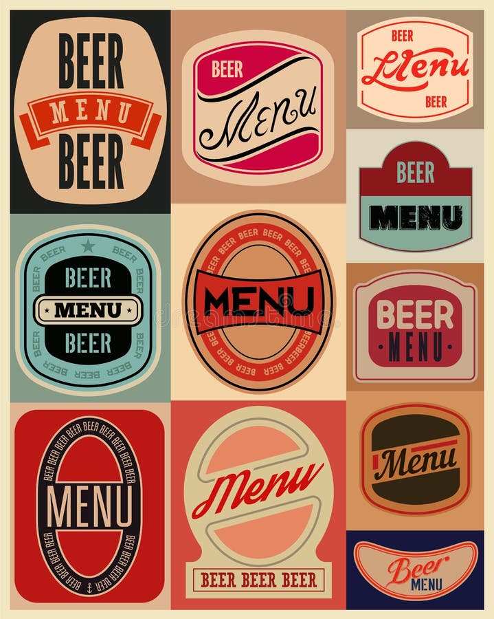 Beer Menu Design with Retro Beer Labels. Vector Illustration. Stock ... Beer Menu Design with Retro Beer Labels. Vector Illustration. Stock ...