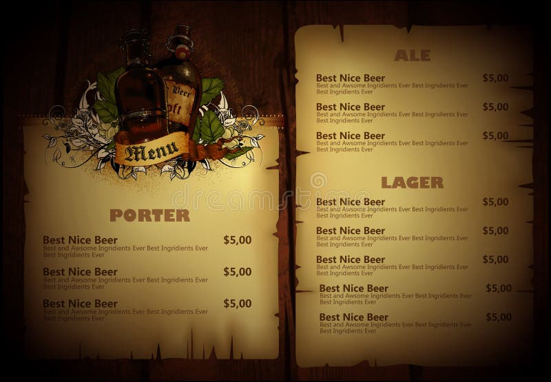 Beer menu stock vector. Illustration of ornate, price - 58708650