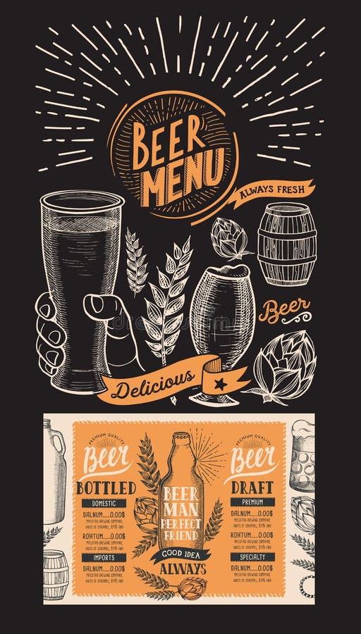 Beer Menu for Restaurant. Design Template with Hand-drawn Graphic ...