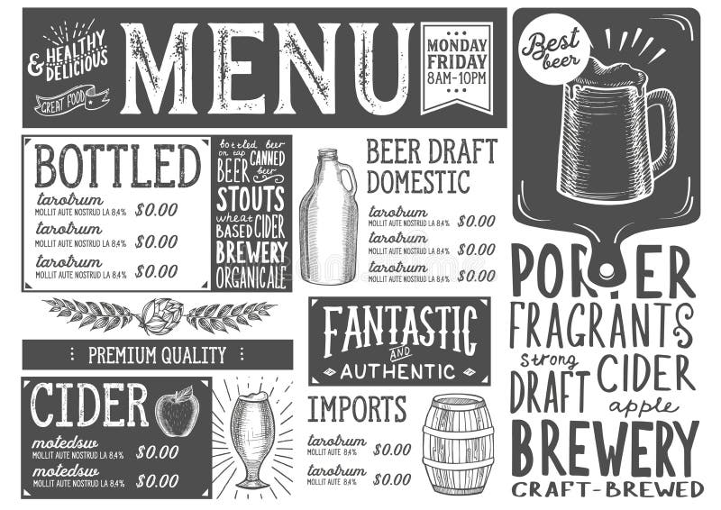Beer Menu Restaurant, Drink Template. Stock Vector - Illustration of ...