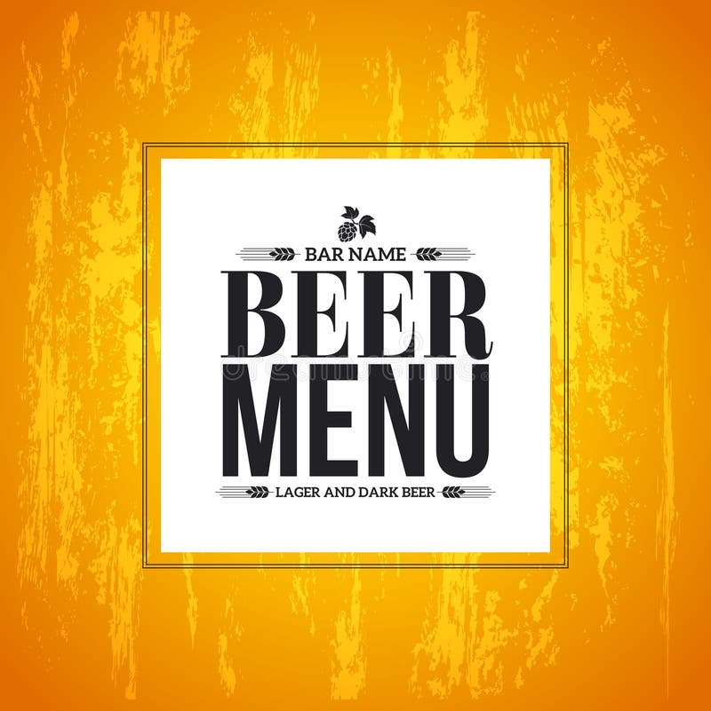 Beer Menu on a Retro Grunge Style Design Yellow Background Stock Vector ...