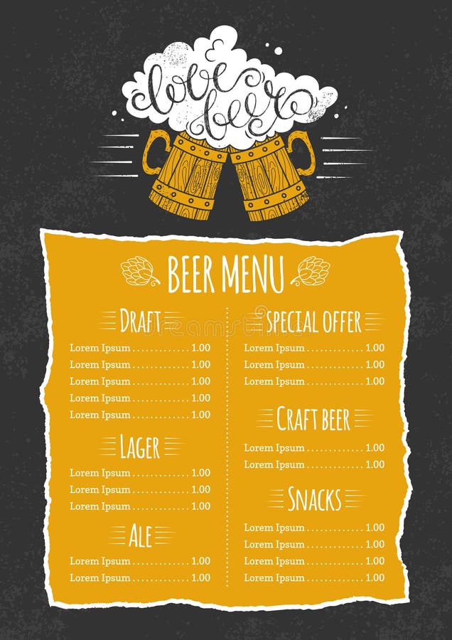 Beer menu template. stock vector. Illustration of creative - 71949350