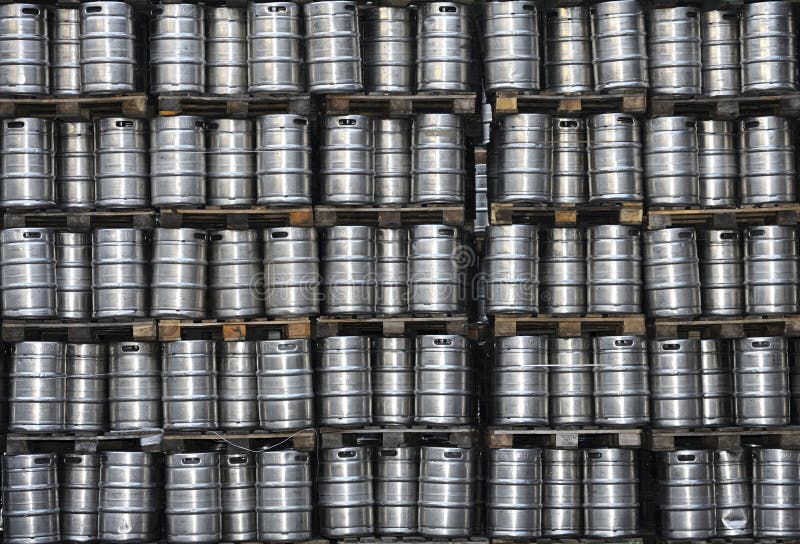Beer Metal Barrels Stacked in Warehouse Stock Photo - Image of ...