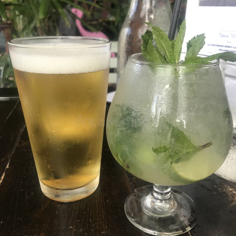 A beer and a mojito stock image. Image of cocktail, beer - 375297995