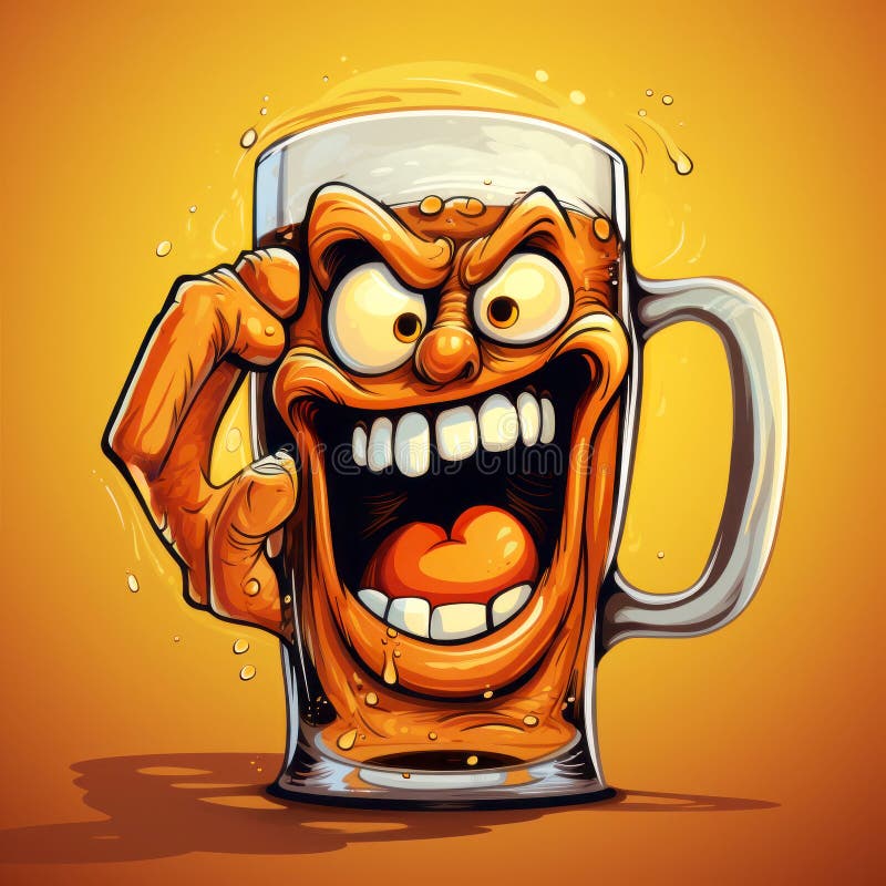 Beer Mug with Cheerful Mad Face Cartoon Illustration Front View Stock ...