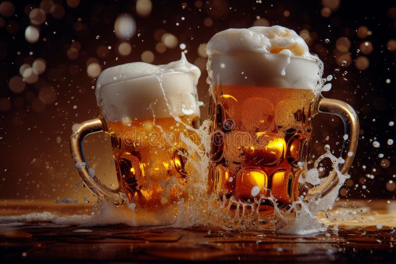 Beer Mug Clashing. Generate Ai Stock Illustration - Illustration of ...