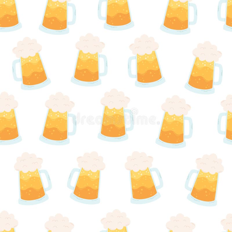 Beer Mug with Foam Seamless Pattern. Alcohol Drink. Vector Illustration ...