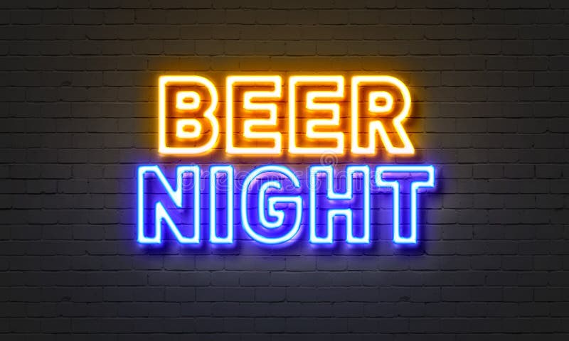 Beer Night Neon Sign On Brick Wall Background. Stock Image - Image of ...