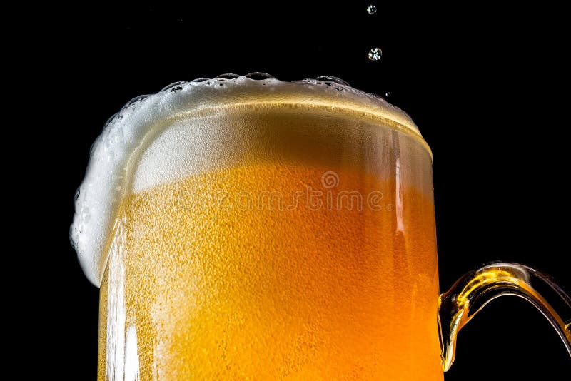 Set Of Beer Large Glass With Foam Isolated On A Black Background. Beer ...