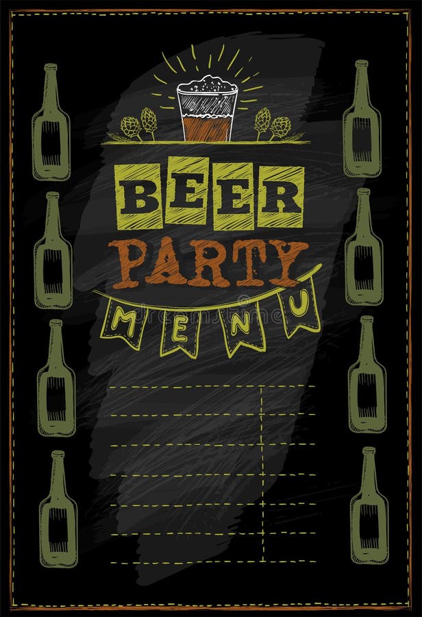 Beer Party Menu Vector Chalkboard Stock Vector - Illustration of drawn ...