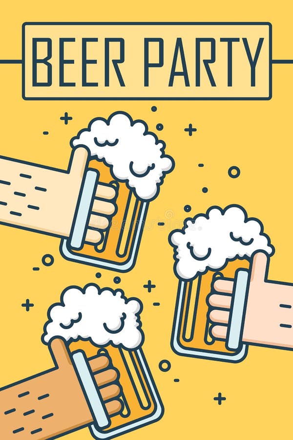 Beer Party. Thin Line Flat Design Banner. Three Hands Holding Beer ...