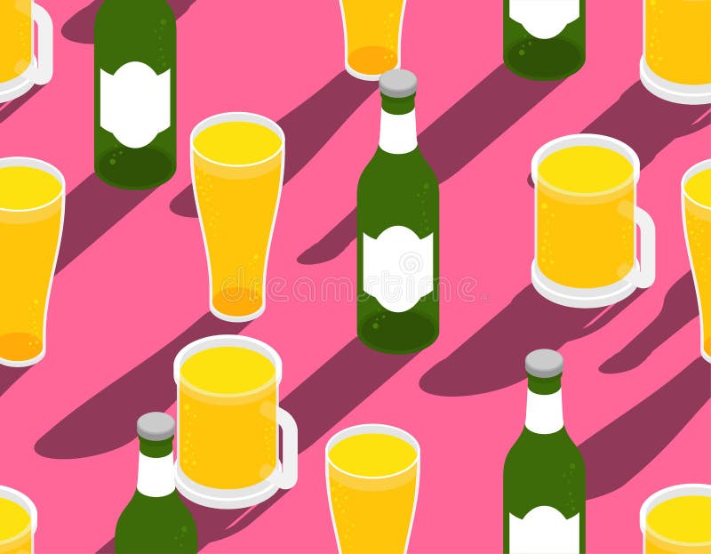 Beer Pattern Seamless. Beer Mug and Bottle Texture Stock Vector ...