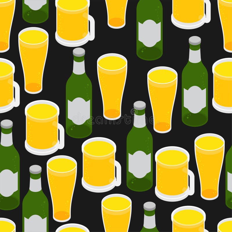 Beer Pattern Seamless. Beer Mug and Bottle Texture Stock Vector ...