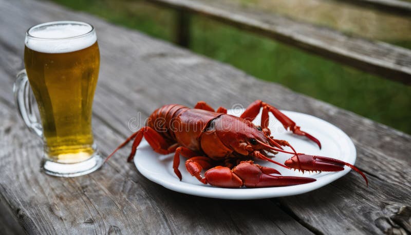 A Beer and a Plate of Crayfish Stock Illustration - Illustration of ...