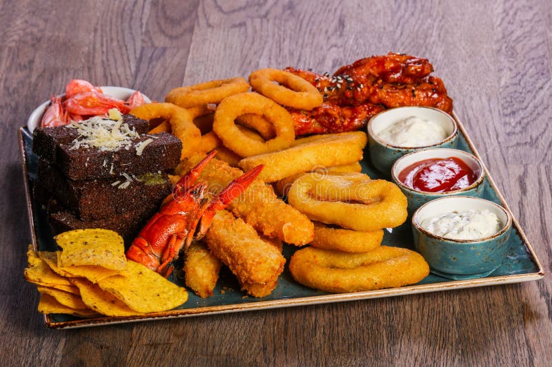 Beer Plate-chicken Wings, Shrimp and Potato Chips, Rye Croutons, Cheese ...