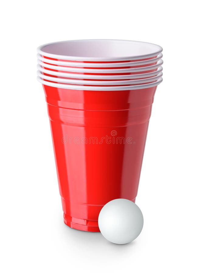 Beer Pong. Red Plastic Cup and Ping Pong Ball Isolated on White ...