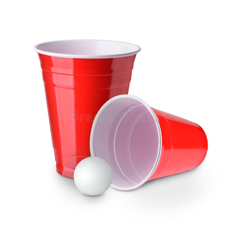 Beer Pong. Red Plastic Cup and Ping Pong Ball Isolated on White ...