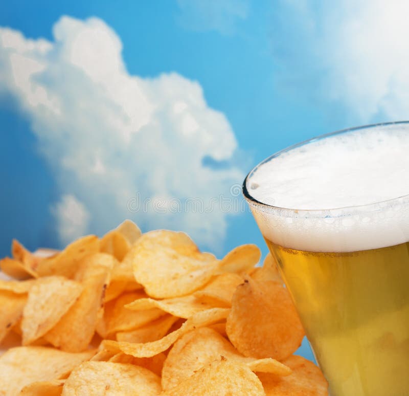 Beer and potato chips stock photo. Image of cheering - 173011946