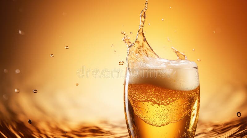 Beer Pouring, Bubble Froth, Glass, Wave Curve Background. Ai Generated ...