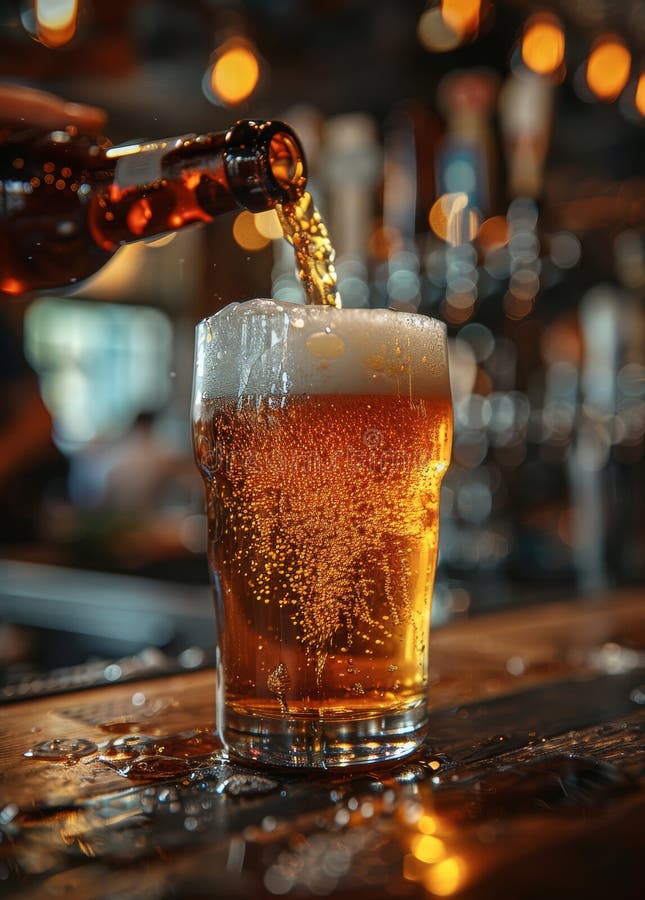 Beer is Pouring into Glass in Pub Stock Image - Image of refreshment ...