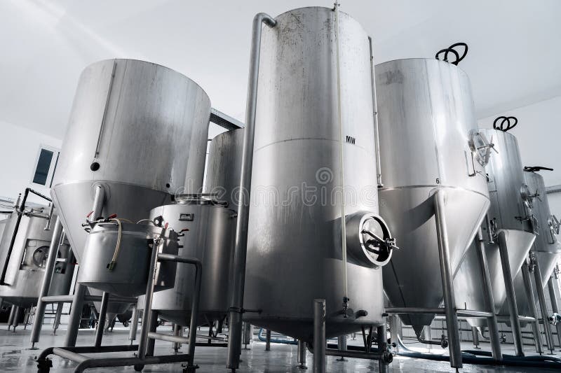 Beer Production Plant. Interior of Modern Technological Brewery Stock ...