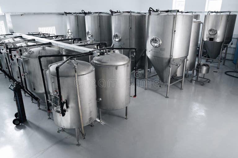 Beer Production Plant. Interior of Modern Technological Brewery Stock ...