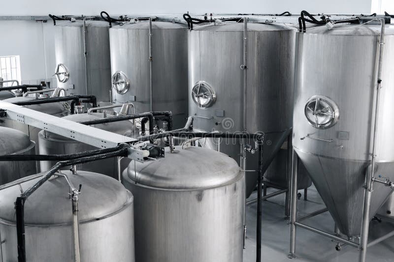 Beer Production Plant. Interior of Modern Technological Brewery Stock ...