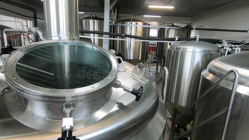 Beer Production. Stainless Steel Containers for Brewing Beer Stock ...