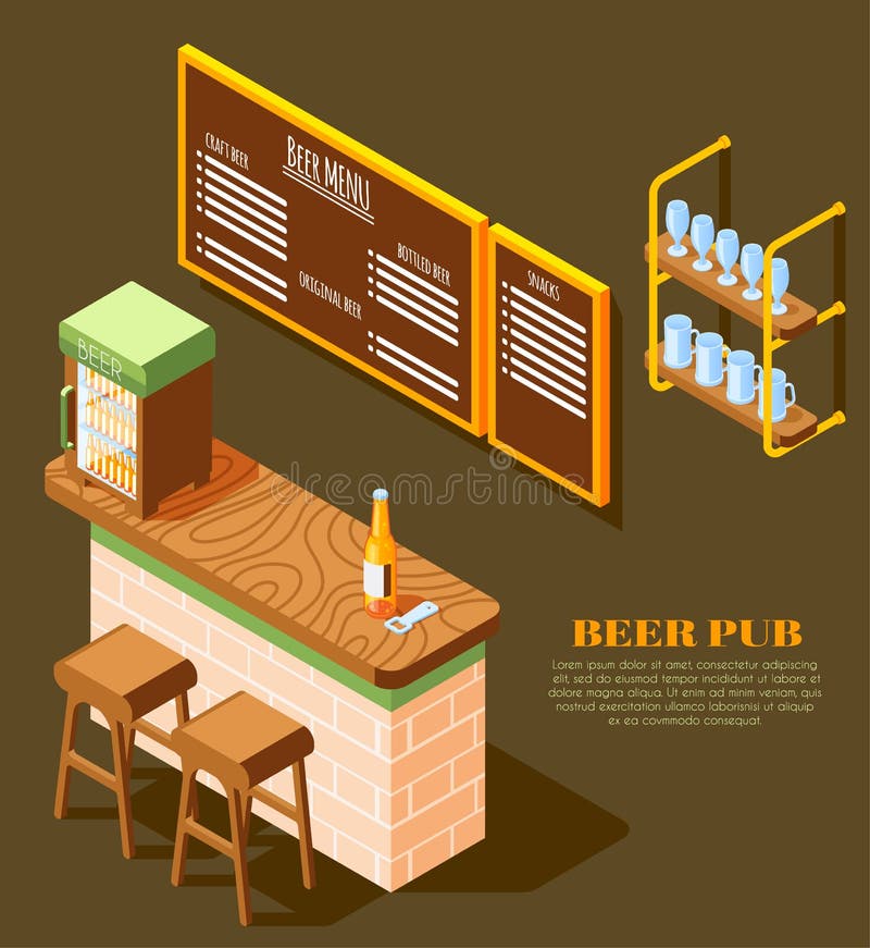 Beer Pub Isometric Icons stock vector. Illustration of design - 197564353