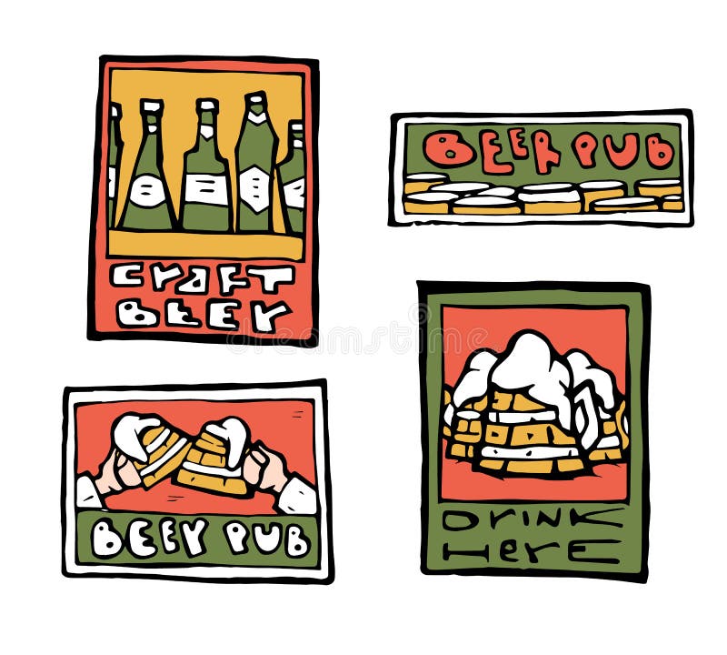 Beer Pub Posters, Stickers, Emblems Stock Vector - Illustration of ...