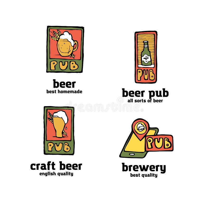 Beer Pub Posters, Stickers, Emblems Stock Vector - Illustration of ...