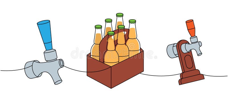 Beer Pub Products One Line Colored Continuous Drawing. Beer Tap ...