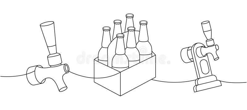 Beer Pub Products One Line Continuous Drawing. Beer Tap, Bottles ...